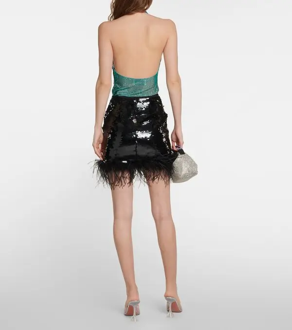 Giuseppe Di Morabito Feather-trimmed Sequined Miniskirt - Black