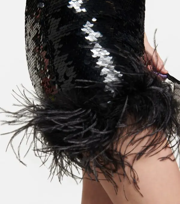 Giuseppe Di Morabito Feather-trimmed Sequined Miniskirt - Black