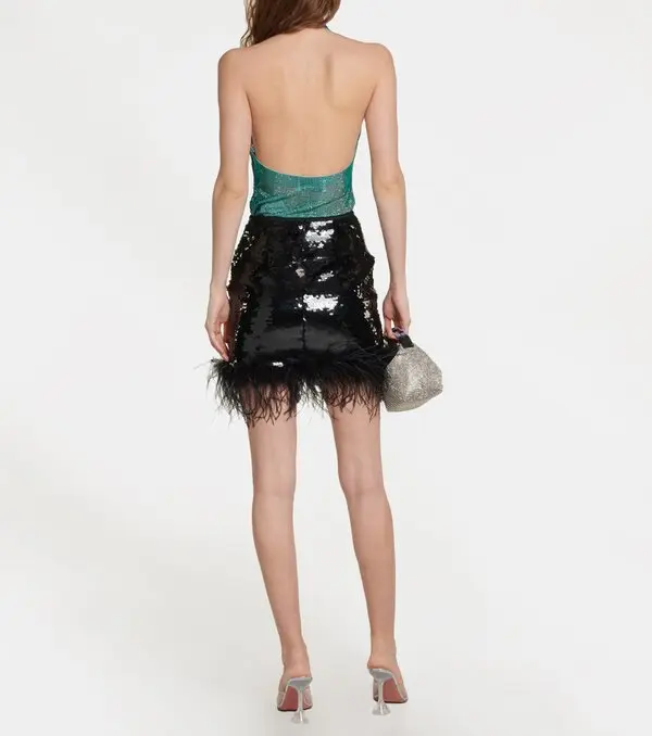 Giuseppe Di Morabito Feather-trimmed Sequined Miniskirt - Black