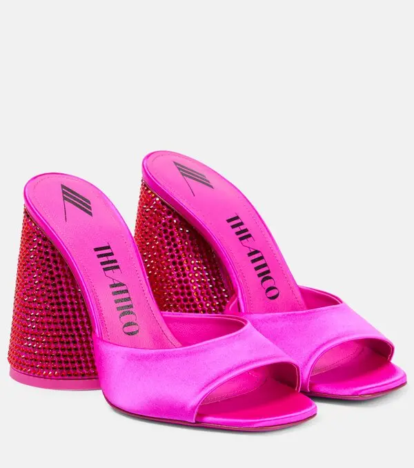 Attico Luz Embellished Satin Mules - Pink