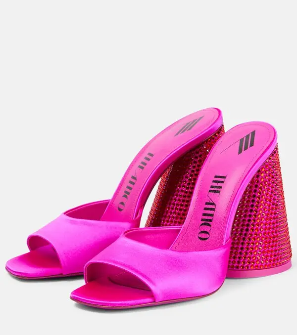 Attico Luz Embellished Satin Mules - Pink