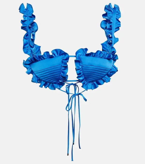 Attico Glory Ruffled Satin Bralette - Blue