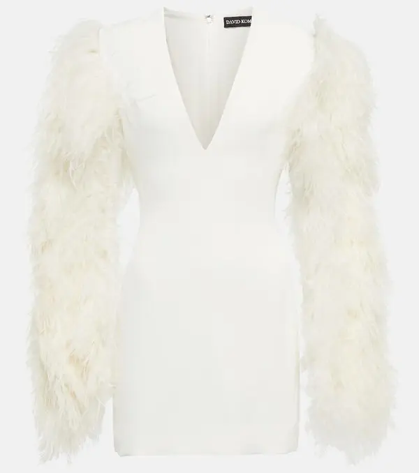 David Koma Feather-trimmed Minidress - White