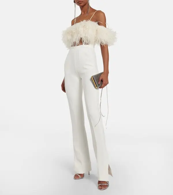 David Koma Feather-trimmed Cady Jumpsuit