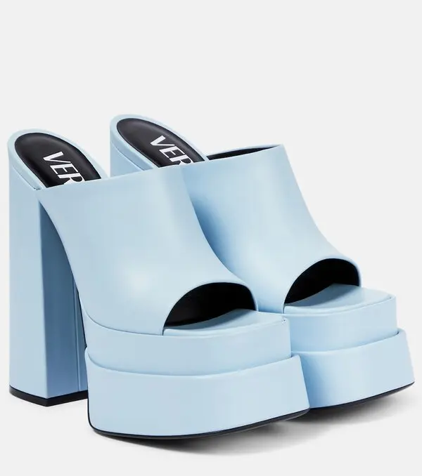 Versace Leather Platform Mules - Blue