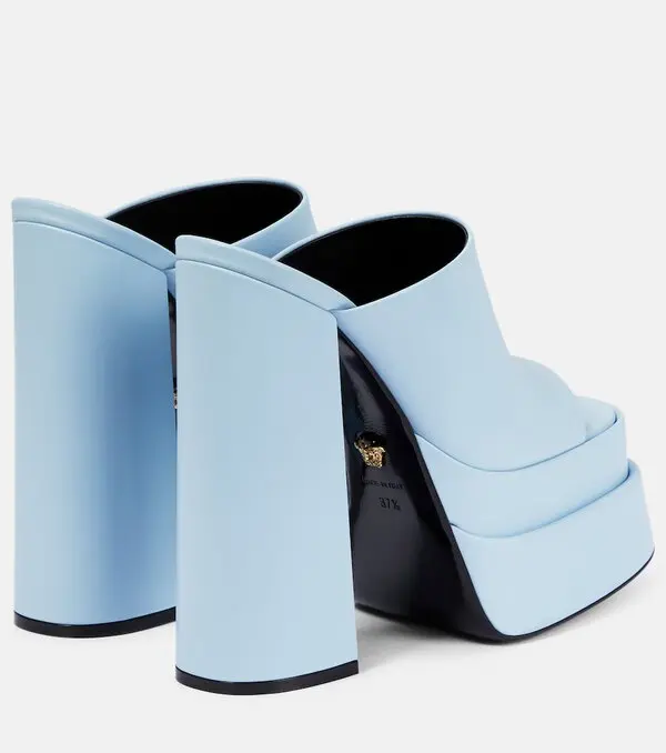 Versace Leather Platform Mules - Blue