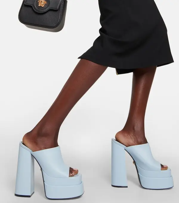 Versace Leather Platform Mules - Blue