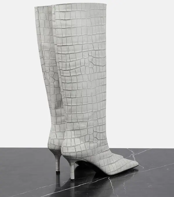 Acne Studios Croc-Effect Leather Knee-High Boots In White 31