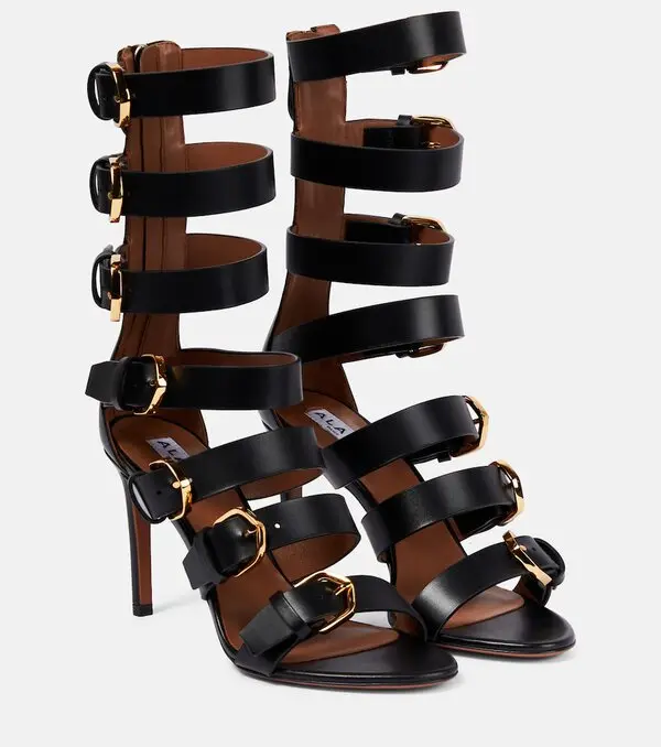 Alaïa Buckle Leather Sandals - Black