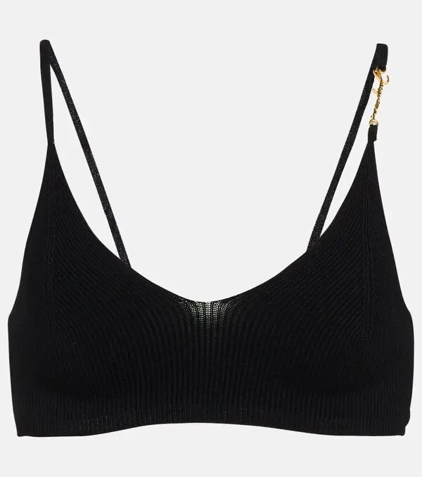 Jacquemus Le Bandeau Pralu Ribbed-knit Crop Top - Black