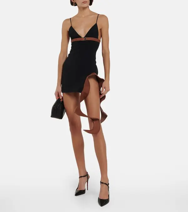 David Koma Leather-trimmed Cady Minidress - Multicoloured