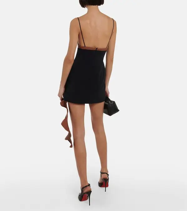 David Koma Leather-trimmed Cady Minidress - Multicoloured