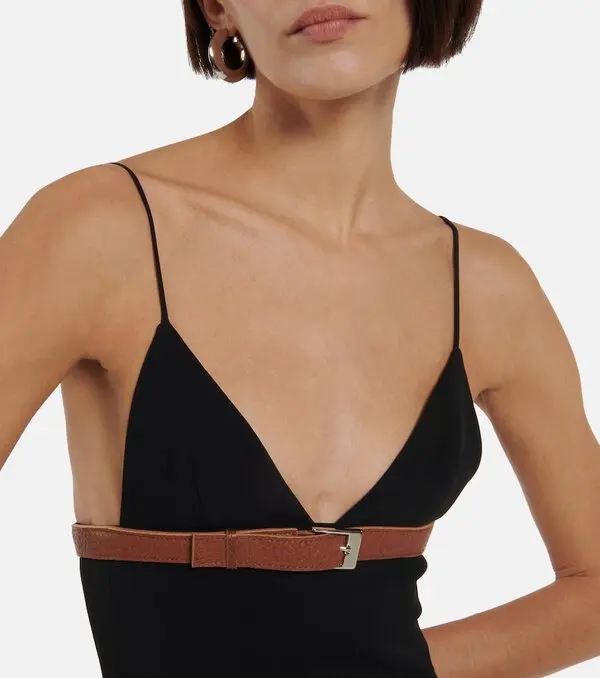 David Koma Leather-trimmed Cady Minidress - Multicoloured