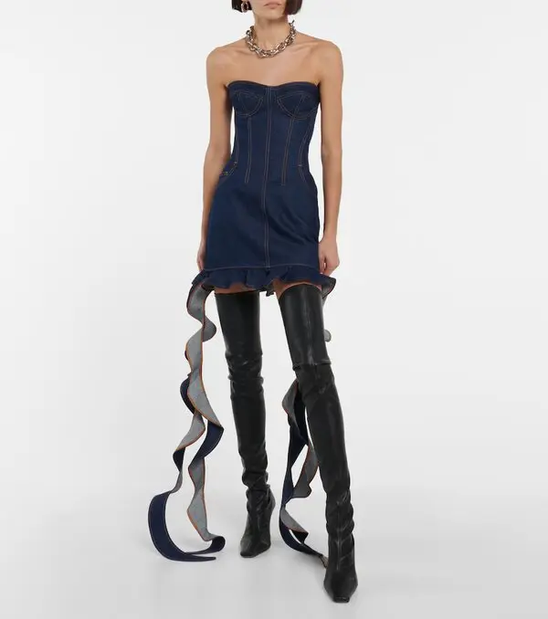 David Koma Corset Mini Denim Dress