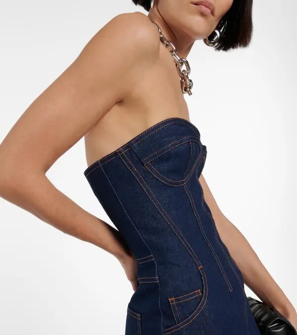David Koma Corset Mini Denim Dress