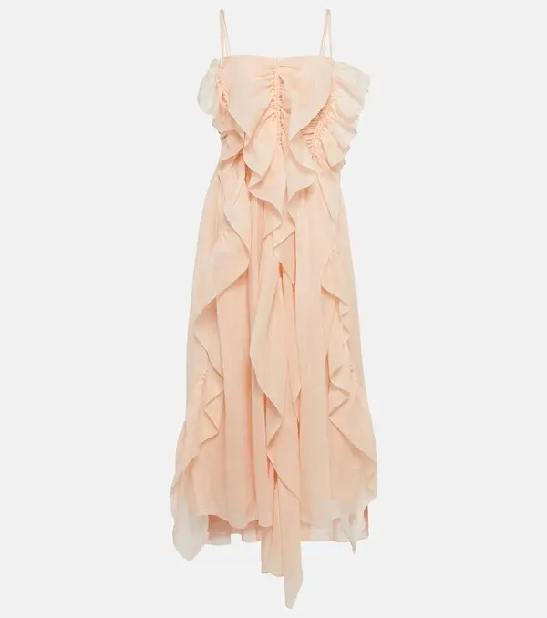 Chloé Ruffle-trimmed Ramie Midi Dress