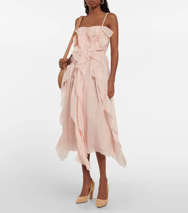 Chloé Ruffle-trimmed Ramie Midi Dress