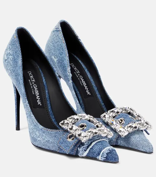 Dolce & Gabbana Embellished Denim Pumps - Blue
