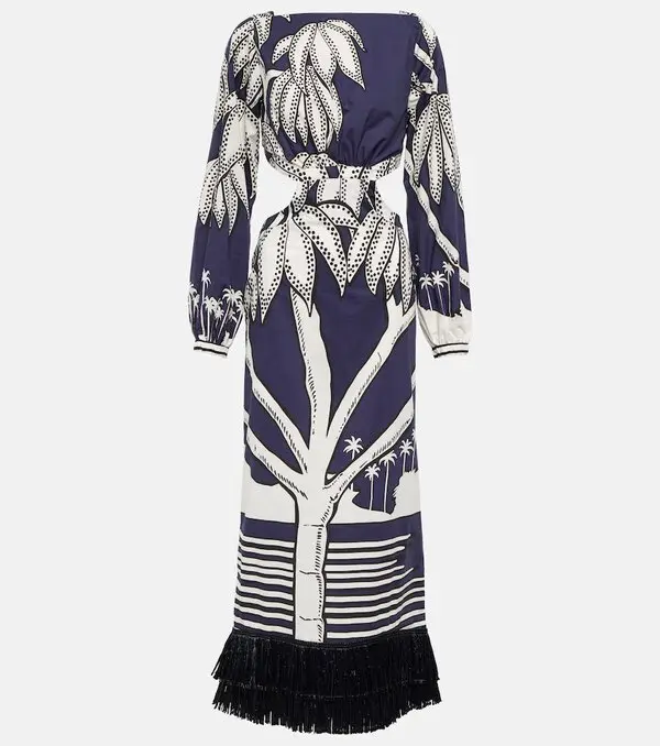 Johanna Ortiz Printed Fringe-trimmed Maxi Dress - Multicoloured