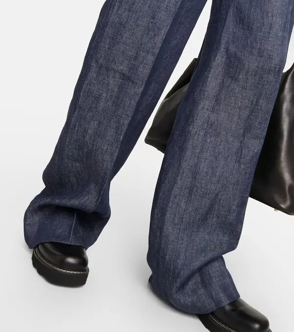 Gabriela Hearst Belted High-rise Wide-leg Linen Pants - Blue