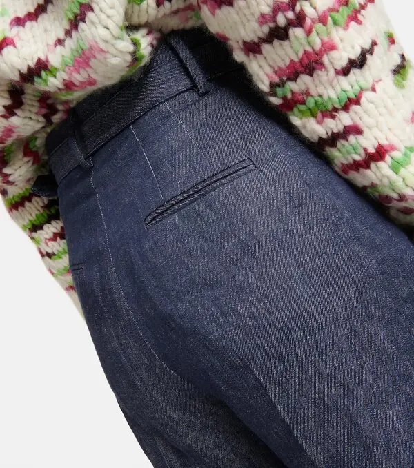 Gabriela Hearst Belted High-rise Wide-leg Linen Pants - Blue