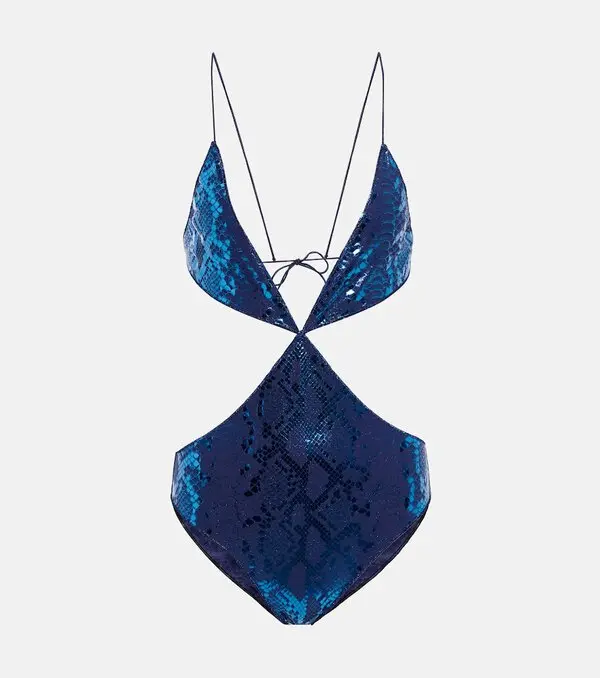 Oseree Snake-print Cutout Swimsuit - Blue