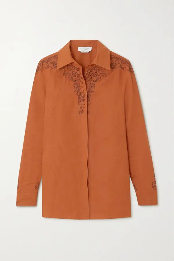 Gabriela Hearst Josey Embroidered Linen Shirt