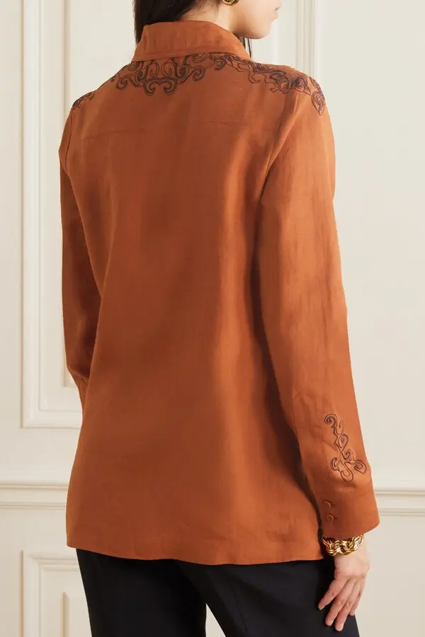 Gabriela Hearst Josey Embroidered Linen Shirt