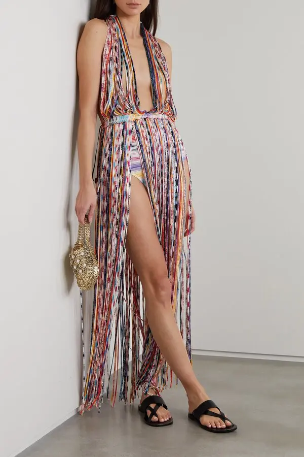 Missoni Striped Fringed Stretch-Jersey Coverup In Red - 50% Off |  Editorialist