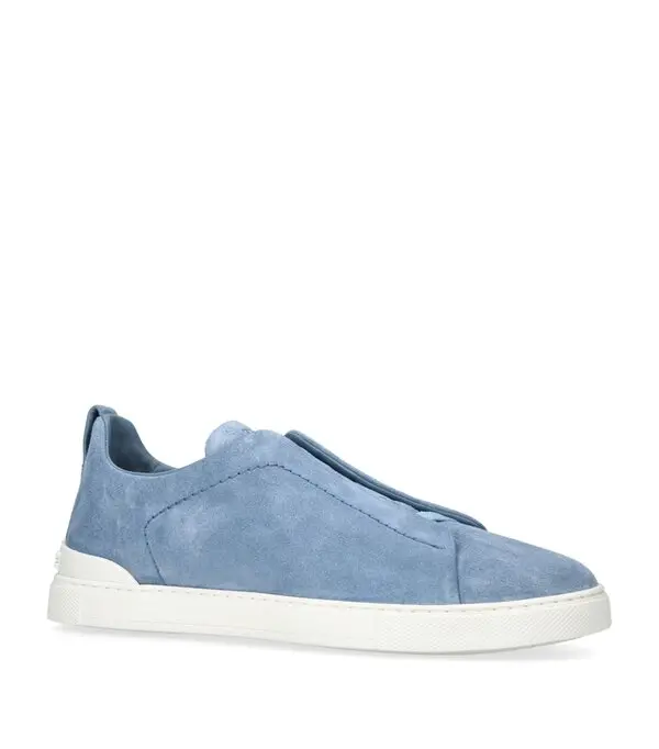 Zegna Suede Triple Stitch Sneakers - Blue