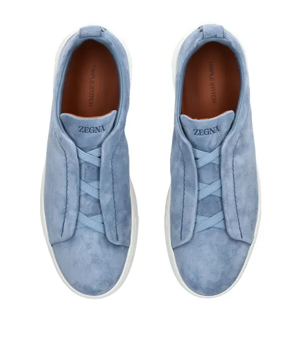 Zegna Suede Triple Stitch Sneakers - Blue