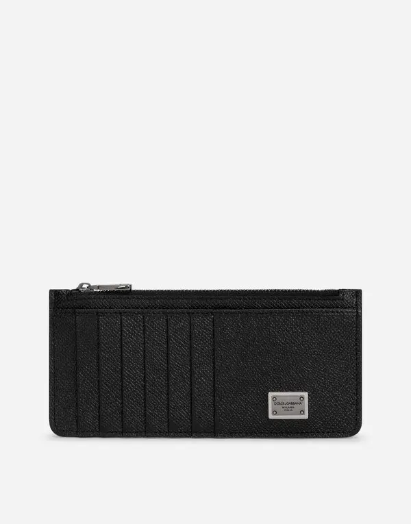 Dolce & Gabbana Calfskin Vertical Card Holder With Logo Tag - Black