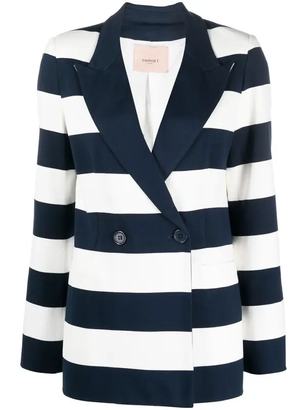 TWINSET Stripe-print Double-breasted Blazer - Blue