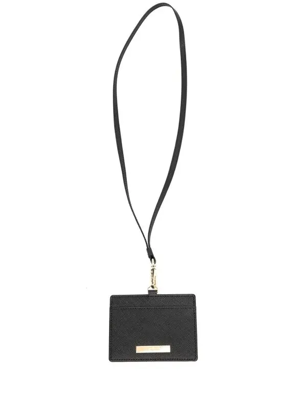 AGNÈS B. Logo-plaque Neck-strap Leather Cardholder - Black