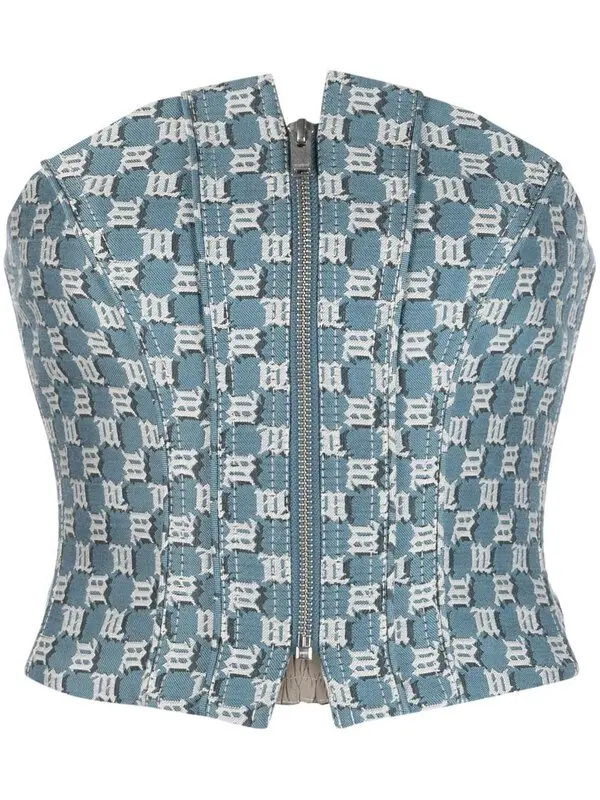 MISBHV Monogram-jacquard Strapless Corset Top