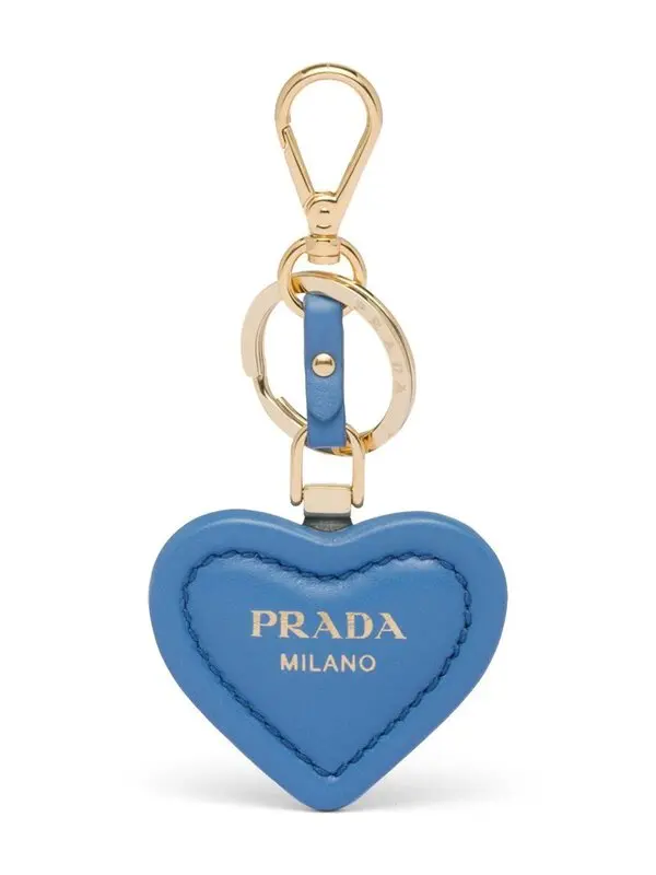 Prada Heart-Motif Leather Keyring - Blue | Editorialist