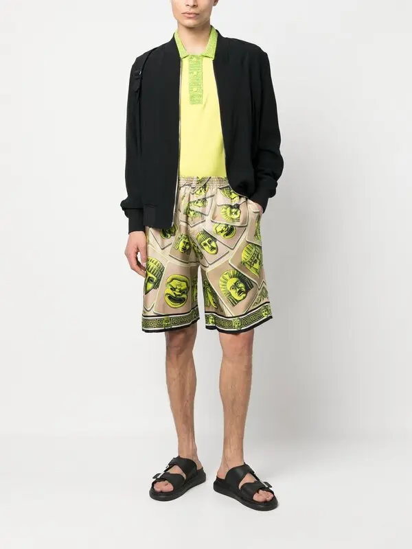 Versace Le Maschere Print Silk Shorts - Green