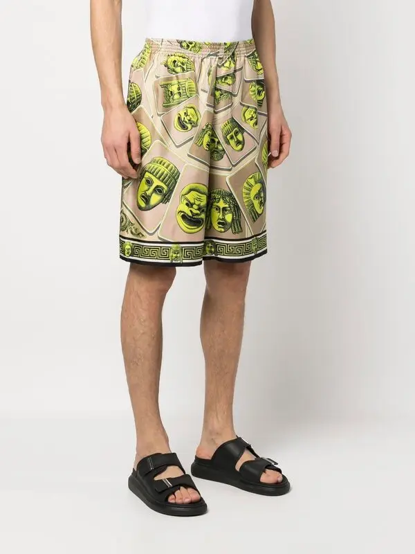 Versace Le Maschere Print Silk Shorts - Green
