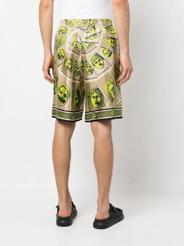 Versace Le Maschere Print Silk Shorts - Green