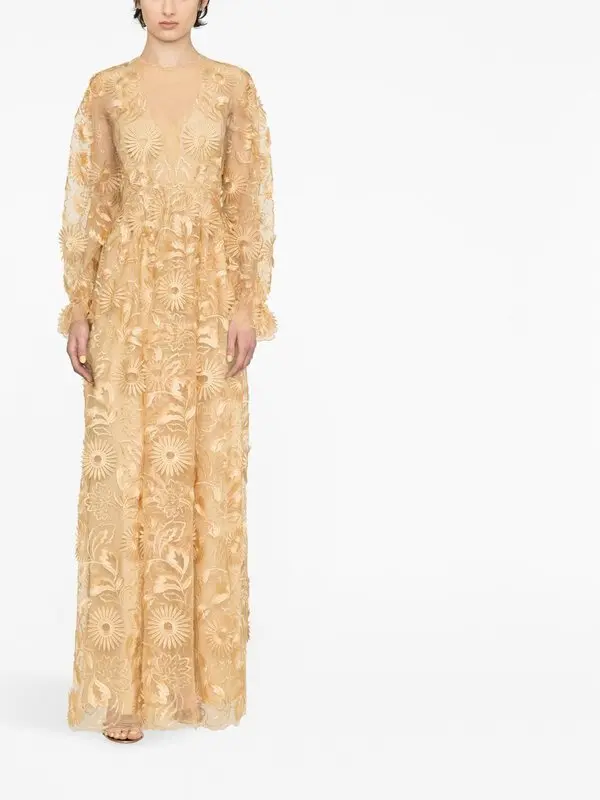 Alberta Ferretti Sunflower Macramé Gown - Neutrals