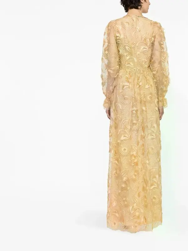 Alberta Ferretti Floral Embroidered Maxi Dress - Neutrals