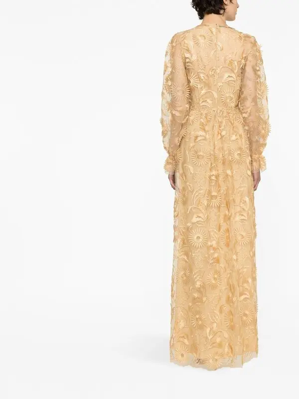 Alberta Ferretti Sunflower Macramé Gown - Neutrals