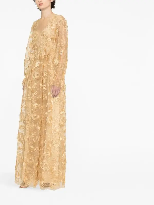 Alberta Ferretti Sunflower Macramé Gown - Neutrals