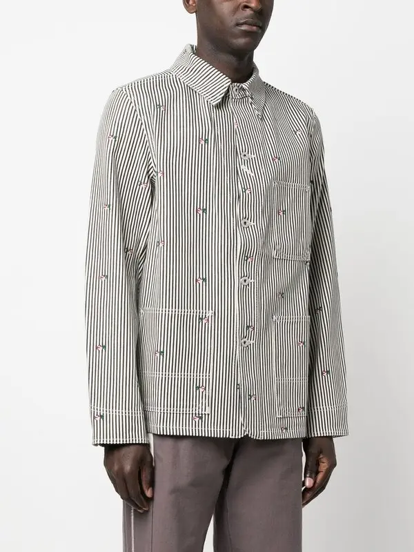 Kenzo Floral-embroidered Striped Shirt Jacket