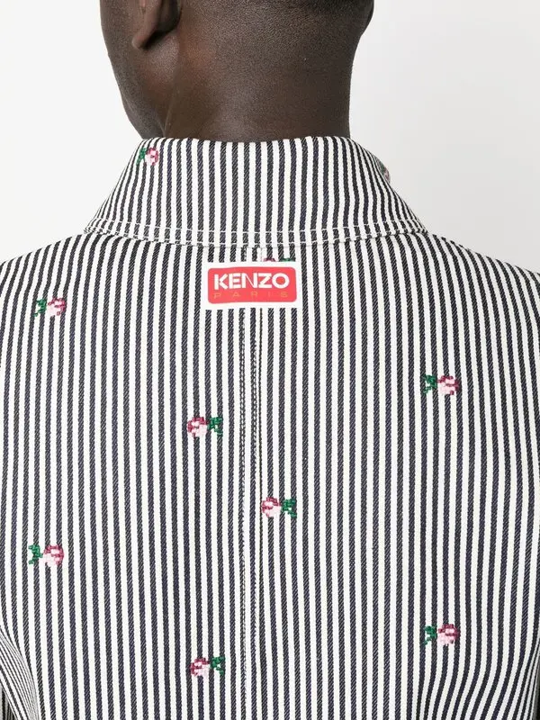 Kenzo Floral-embroidered Striped Shirt Jacket