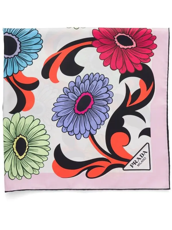 Prada Floral-print Twill Scarf - White