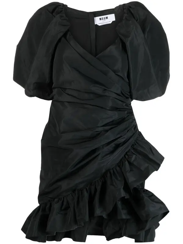 MSGM Puff-sleeved Wrap Dress - Black