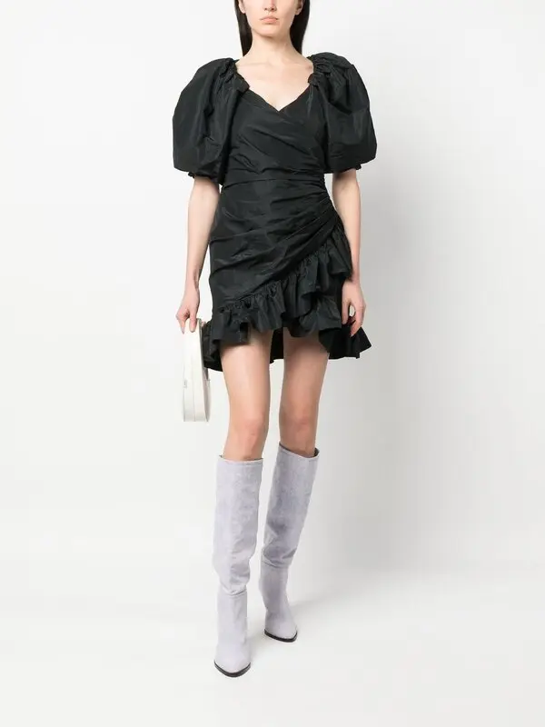 MSGM Puff-sleeved Wrap Dress - Black