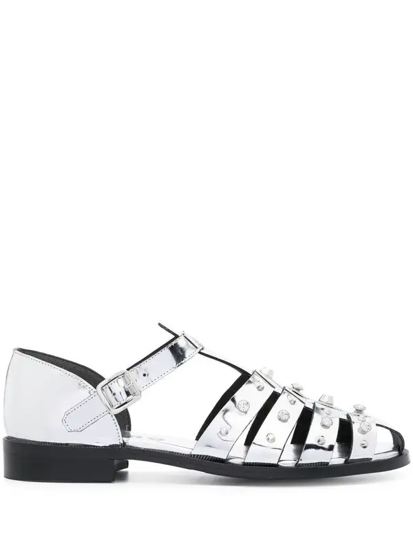 Sandro Olyma Studded Calf Leather Sandals - Silver
