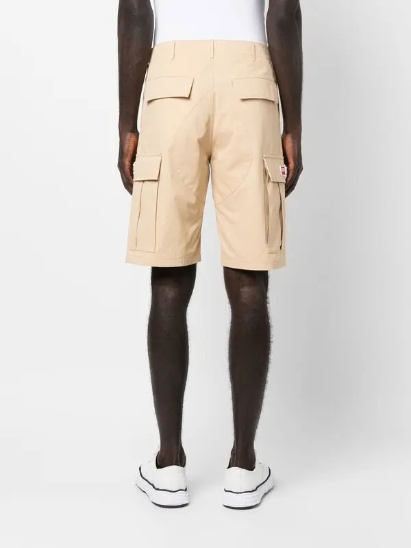 Kenzo Logo-patch Cotton Cargo Shorts - Neutrals